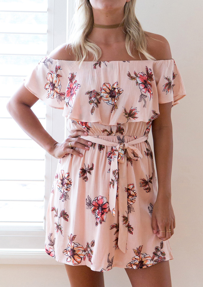Floral Off Shoulder Mini Dress Without Necklace Bellelily