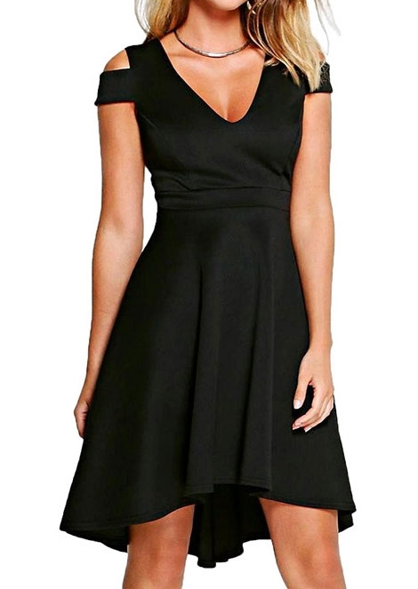 Solid Asymmetric Cold Shoulder Casual Dress Bellelily